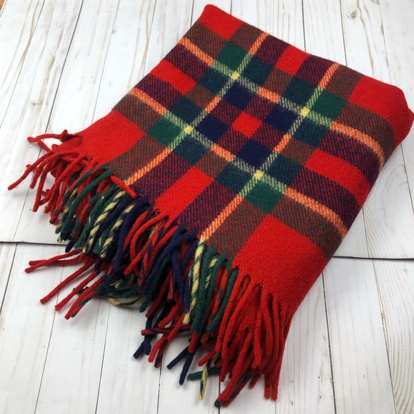 Bedding | Vintage Troy Robe Red Plaid Wool Blanket Fringe Throw ...